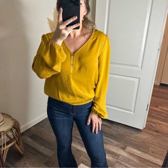 Tops | Mustard Yellow Button Detail Long Sleeve Blouse | Poshmark
